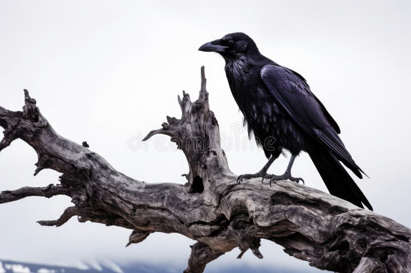 A Raven Perched on a Dead Tree Branch Stock Image - Image of generative ...