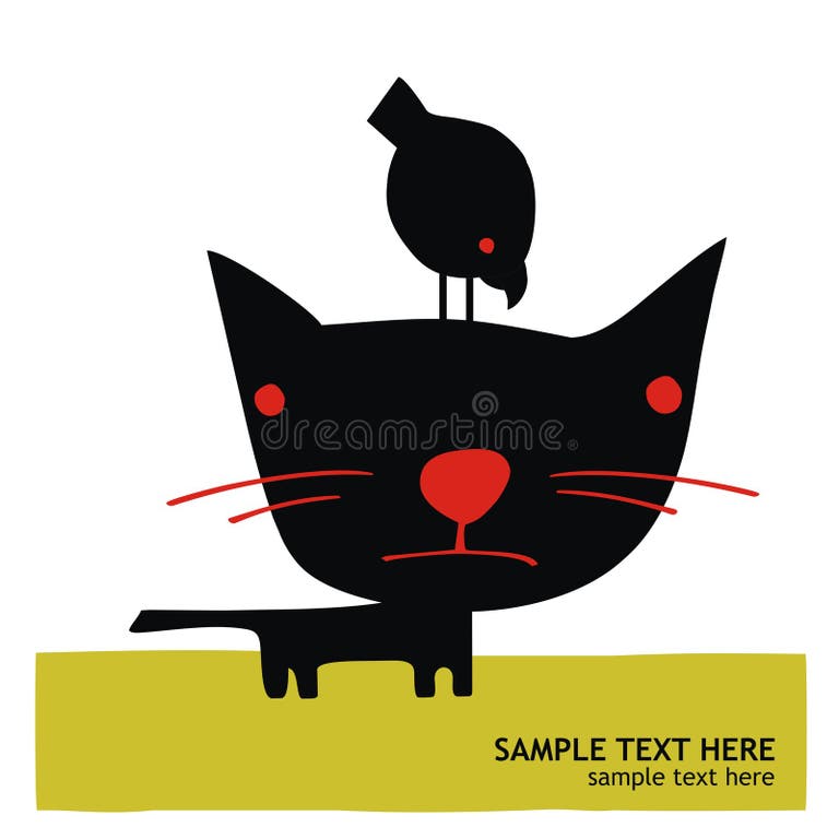 Raven Perched on Head of a Black Cat Stock Illustration - Illustration ...