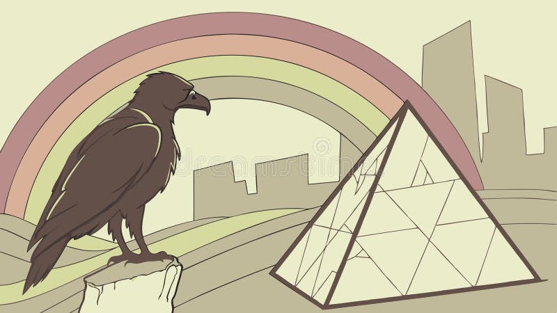 Raven on Pyramid with Rainbow Mystical Ancient Scene, Vector Design ...