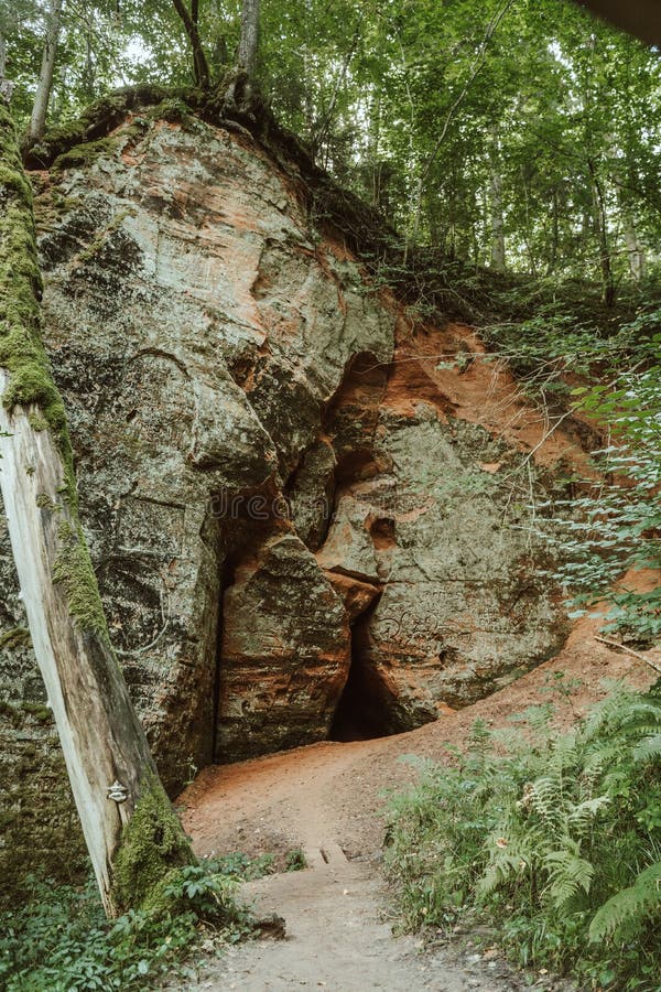 The Raven S Ravine and Cave in Sigulda Stock Photo - Image of sandstone ...