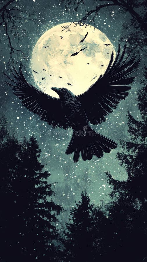 A Raven Soars Gracefully through a Starry Night Sky Filled with Distant ...