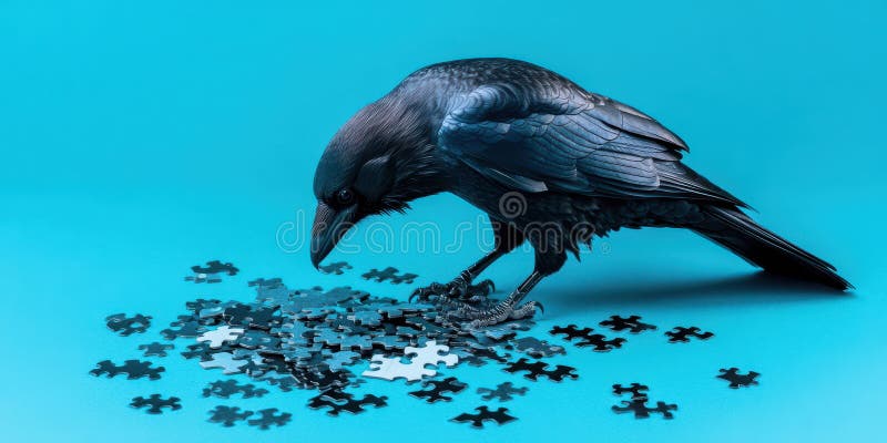 Raven Solving a Puzzle Piece Challenge Stock Illustration ...