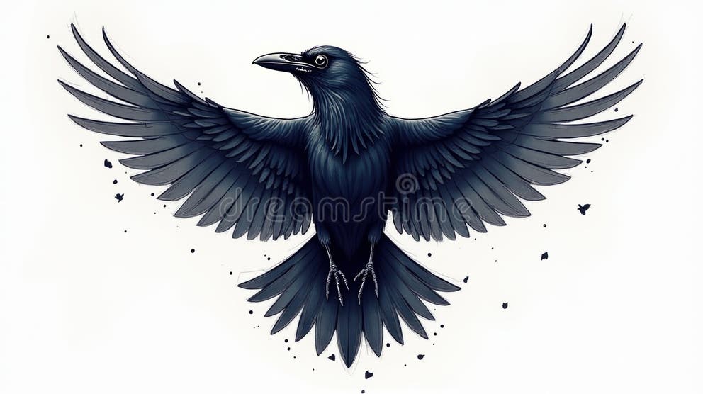 Raven with Spread Wings stock illustration. Illustration of feathers ...