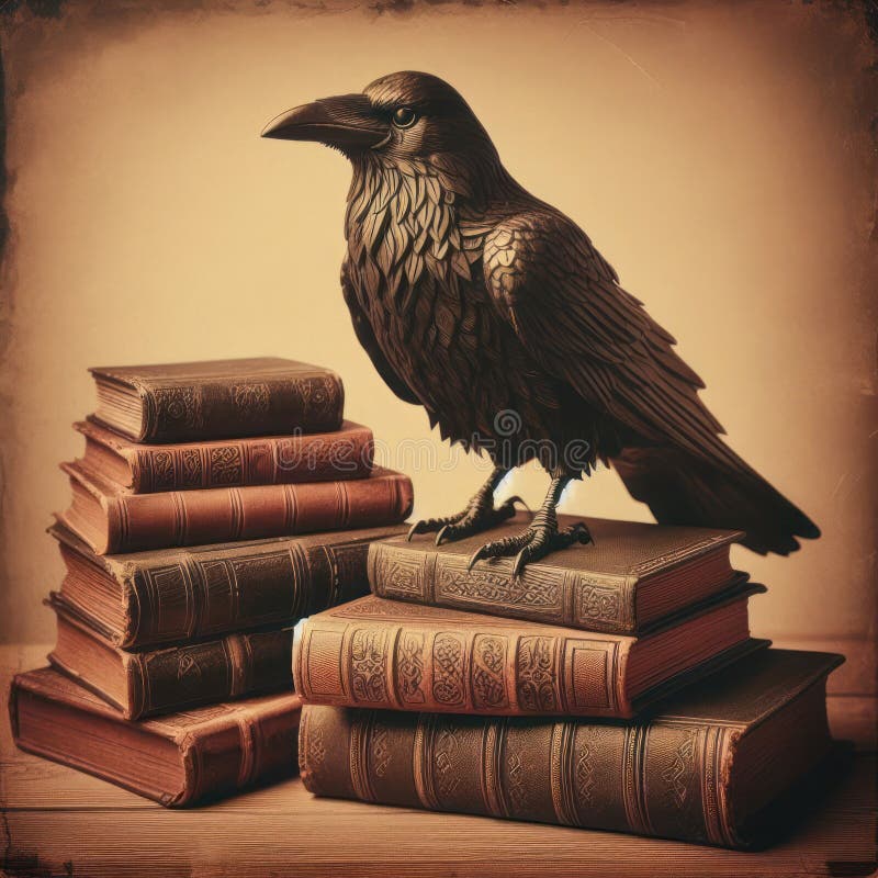A Raven Standing on an Old Stack of Books. Stock Image - Image of poet ...
