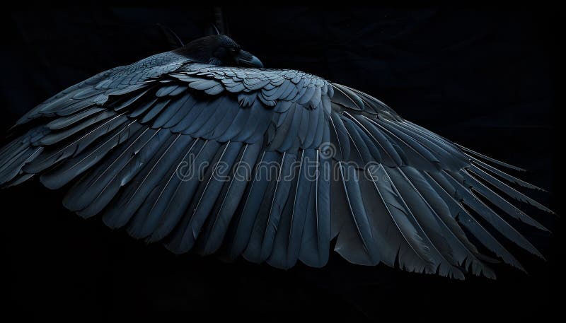 Raven Wing on Black Background Stock Photo - Image of gray, pattern ...