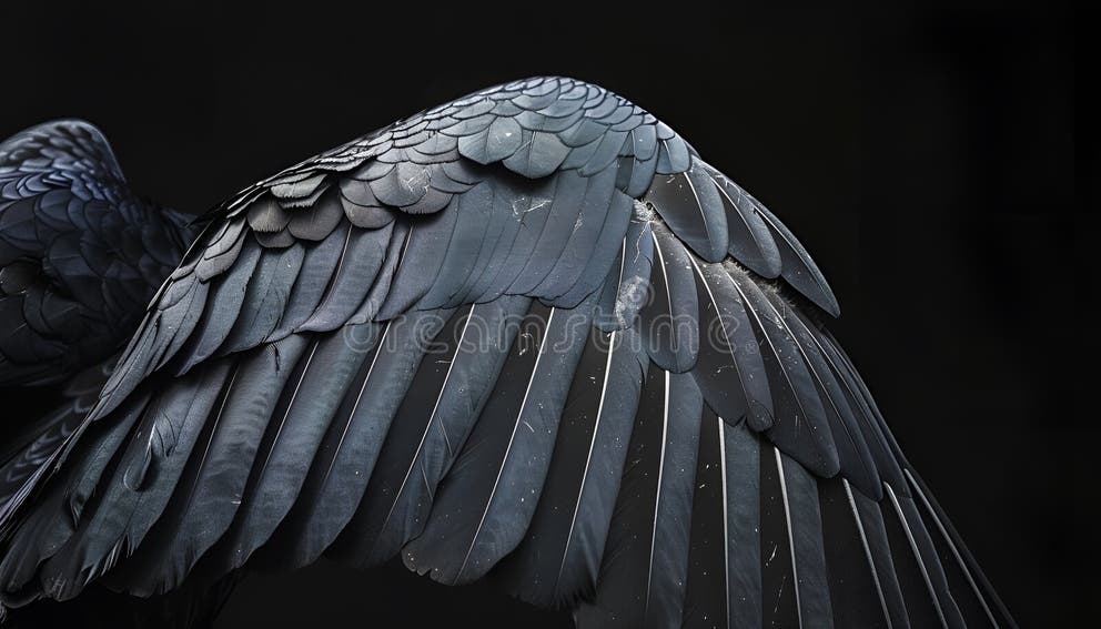 Raven Wing on Black Background Stock Image - Image of gray, beautiful ...