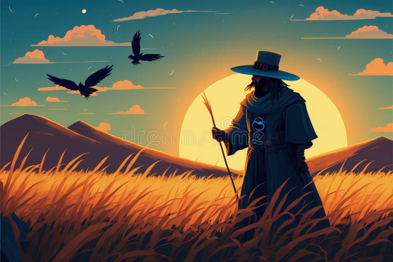 Raven Wizard Casting Enchantment in the Enigmatic Meadow during Solar ...