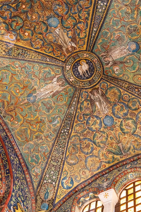 Colorful Medieval Mosaics Showing Angels Around a Lamb Decorating the ...