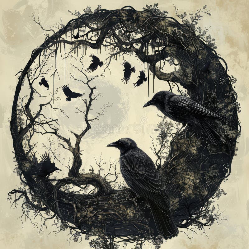 Ravens and Gothic Nature: Dark Art for Posters and Prints Stock Image ...