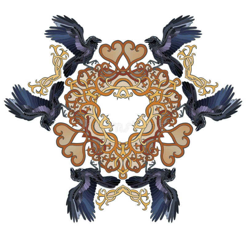 Ravens in Love Hearts Celtic Style Triangle Stock Vector - Illustration ...