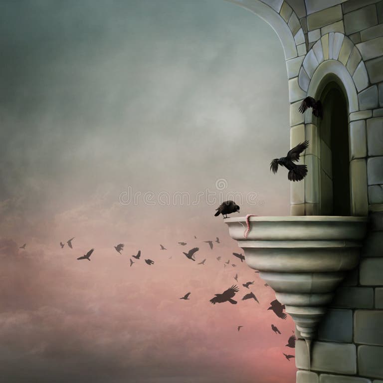 Ravens and tower stock illustration. Illustration of dark - 14889355