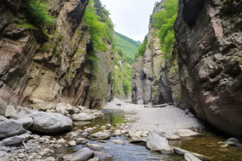 Ravine with the River Flowing between Weathered Rocks Stock Photo ...