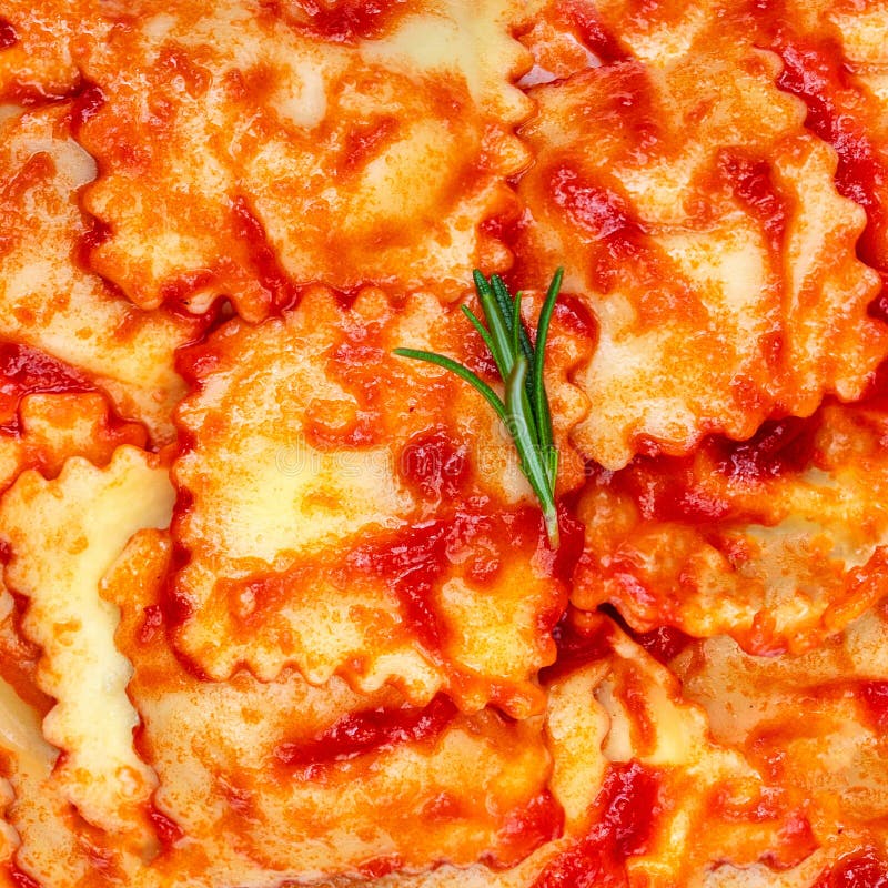 Ravioli Backround. Cooked Raviolli with Tomato Sauce Stock Image ...