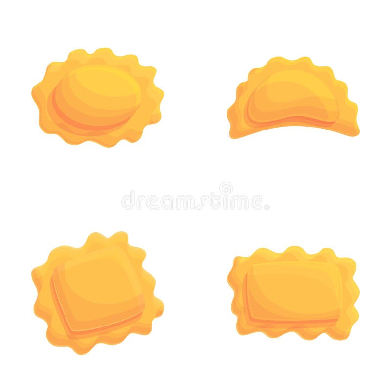 Ravioli Icons Set Cartoon Vector. Ravioli of Various Shape Stock Vector ...