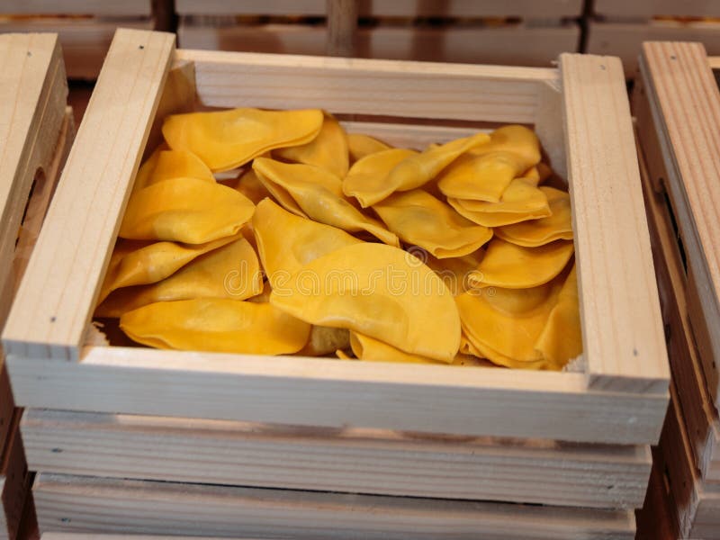 Ravioli Italian Pasta in Wooden Box Stock Image - Image of natural ...