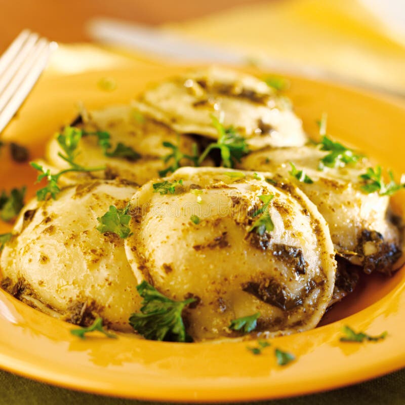 Ravioli Pasta with Basil Pesto Stock Photo - Image of cheese, ready ...