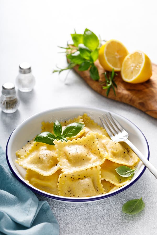 Ravioli with Ricotta Cheese and Fresh Basil Stock Image - Image of ...