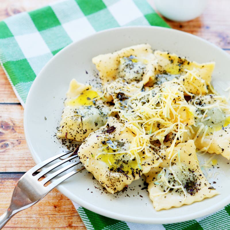 Ravioli Stuffed with Cheese and Spinach Stock Image - Image of ricotta ...