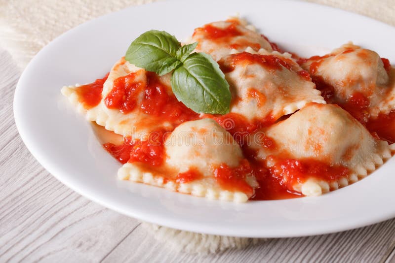 Ravioli Stuffed with Meat in Tomato Sauce Horizontal Stock Image ...