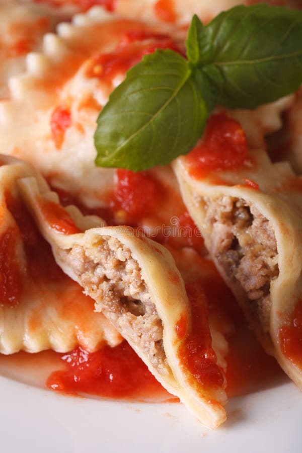 Ravioli Stuffed with Meat in Tomato Sauce, Vertical Stock Image - Image ...