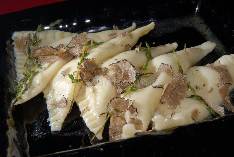 Black Truffle Ravioli Pasta Stock Image - Image of gourmet, garnish ...