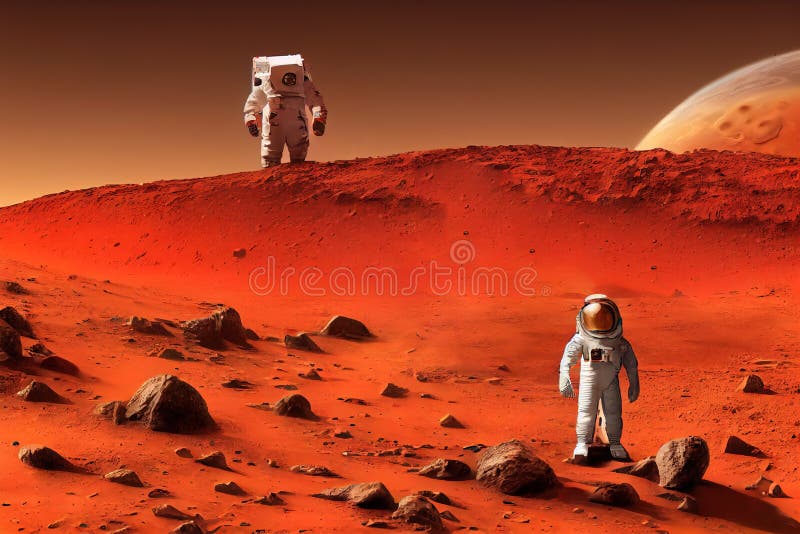 Ravishing Mars Landscape Feature with Red Surface and Astronaut. Stock ...