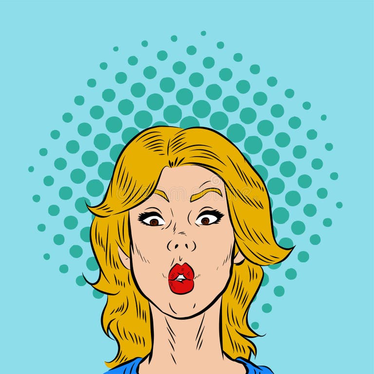 Illustration of a Retro Pin Up Girl Face in Suprised Expression. Stock ...
