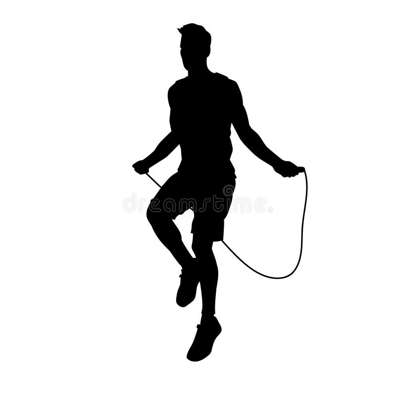 Silhouette of a Sporty Male Model Doing Jump Rope or Skipping. Stock ...