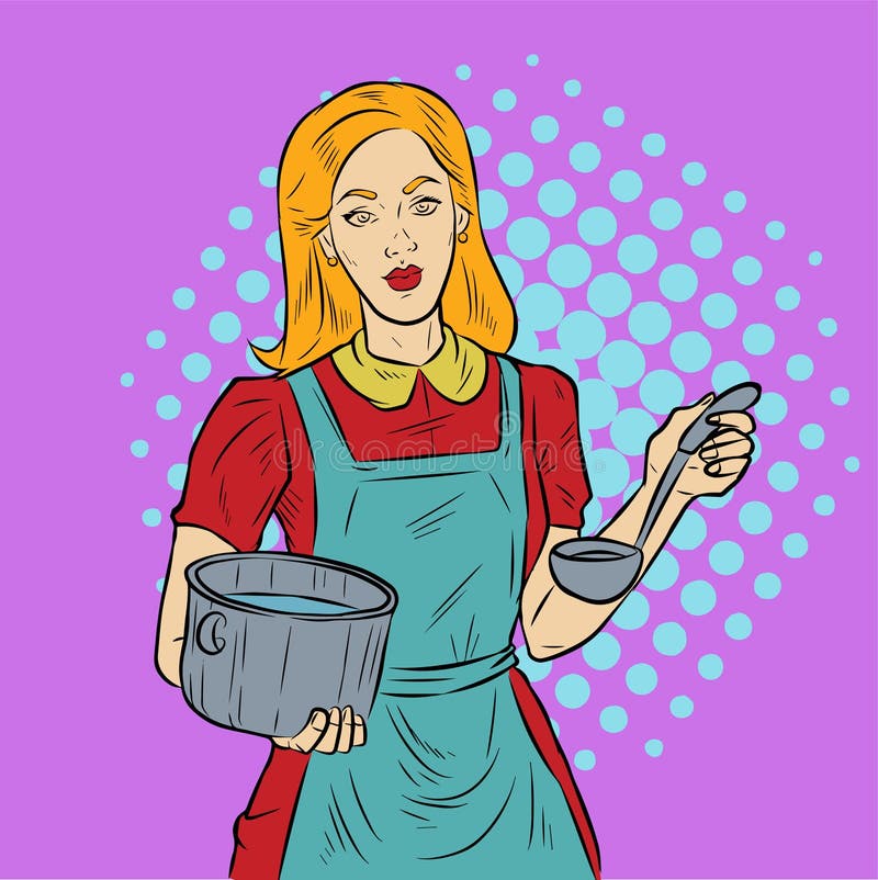 Illustration of a Pretty Female Cooker Wearing Kitchen Apron and ...