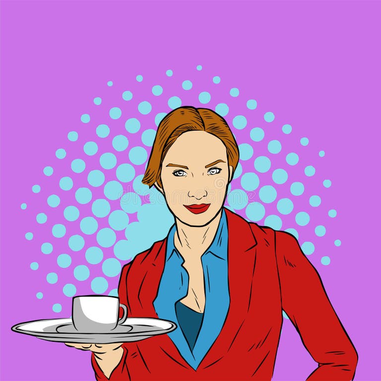 Illustration of a Pretty Young Female Waitress in Red Outfit Delivering ...