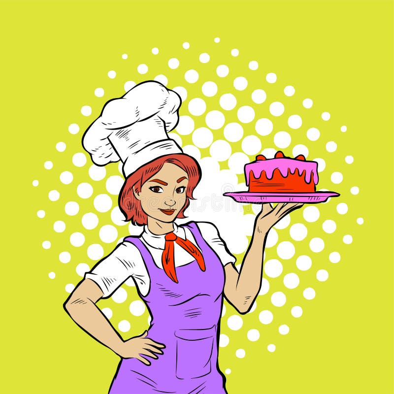 Illustration of a Female Baker Wearing Chef Costume in Pose Carrying a ...