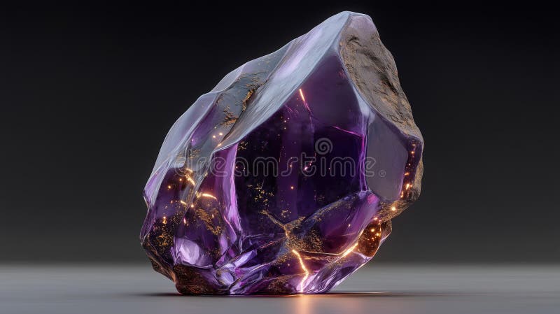 Raw Amethyst Crystal with Glowing Fractures Stock Photo - Image of ...