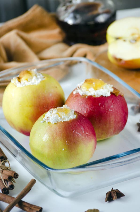 Raw Apples with Cottage Cheese for Baking Stock Photo - Image of ...