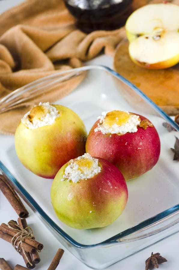Raw Apples with Cottage Cheese for Baking Stock Image - Image of glass ...