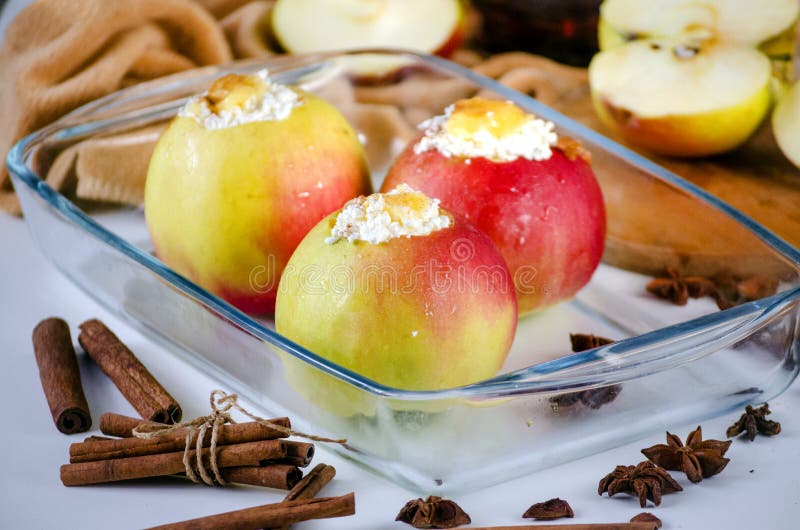 Raw Apples with Cottage Cheese for Baking Stock Photo - Image of recipe ...