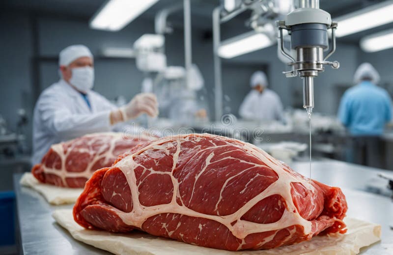 Raw Artificial Meat Cuts on a Table in a Modern Meat Processing Science ...