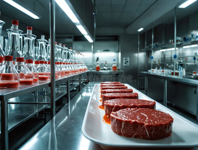 Raw Artificial Meat Cuts on a Table in a Modern Meat Processing Science ...