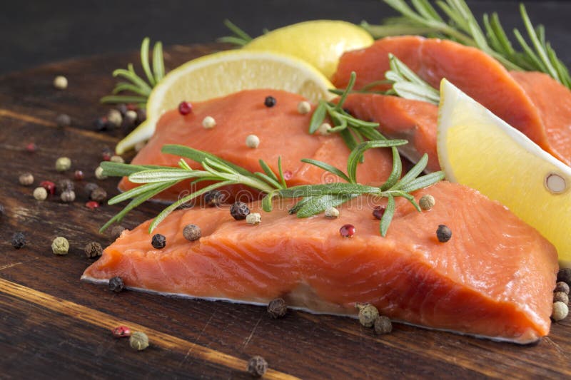 Raw Atlantic salmon fillet stock photo. Image of rustic - 199584650