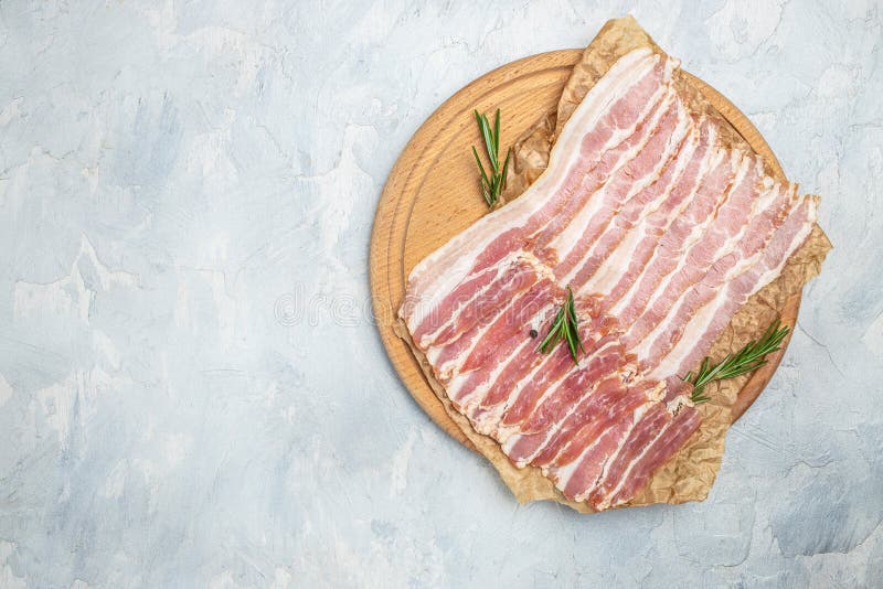 Raw Bacon, Bacon Strips Meat Slice Thin Slicing Pork Fat Meal on a ...