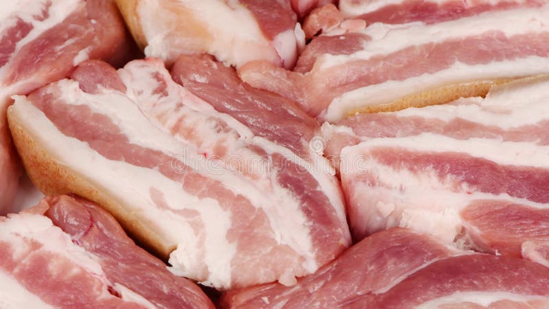 Raw Bacon, Isolated on White. Side View. Loop Motion. Rotation 360 ...