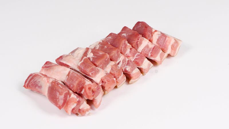 Raw Bacon, Isolated on White. Side View. Loop Motion. Rotation 360 ...