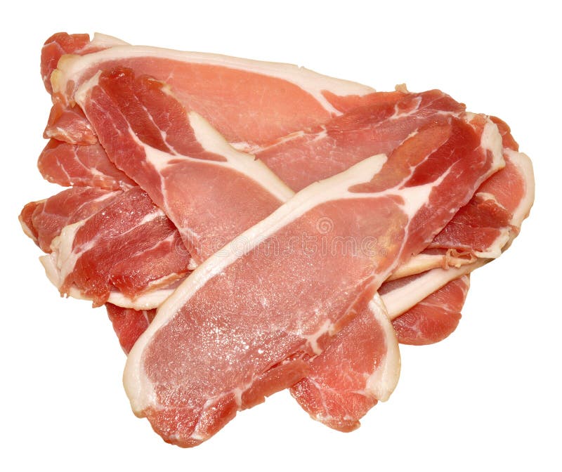 Raw Bacon Rashers Isolated on White Stock Photo - Image of meat ...