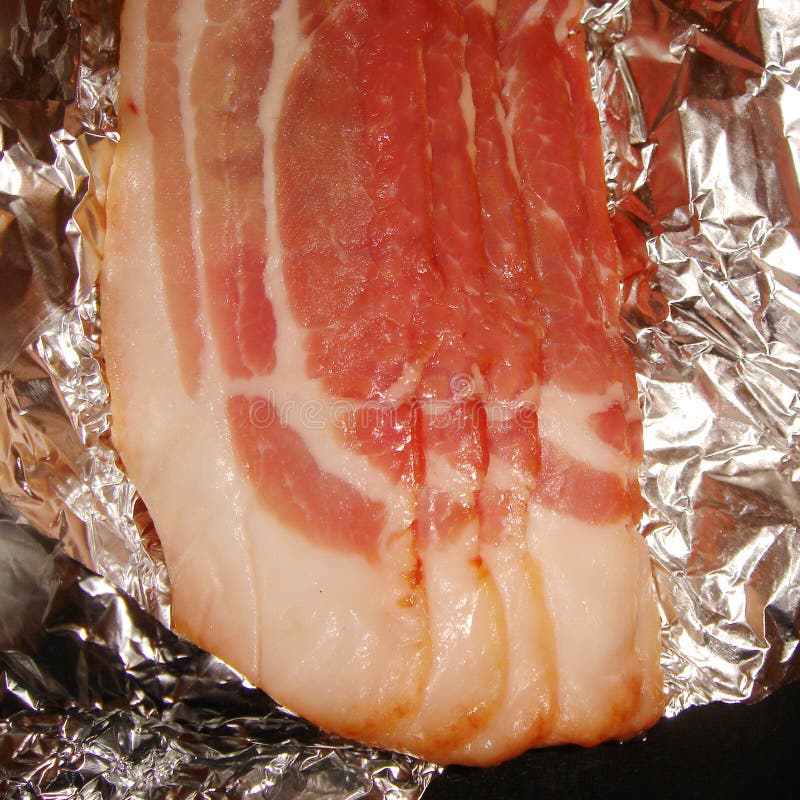 Raw bacon slices stock image. Image of meat, foil, smoked - 111041705
