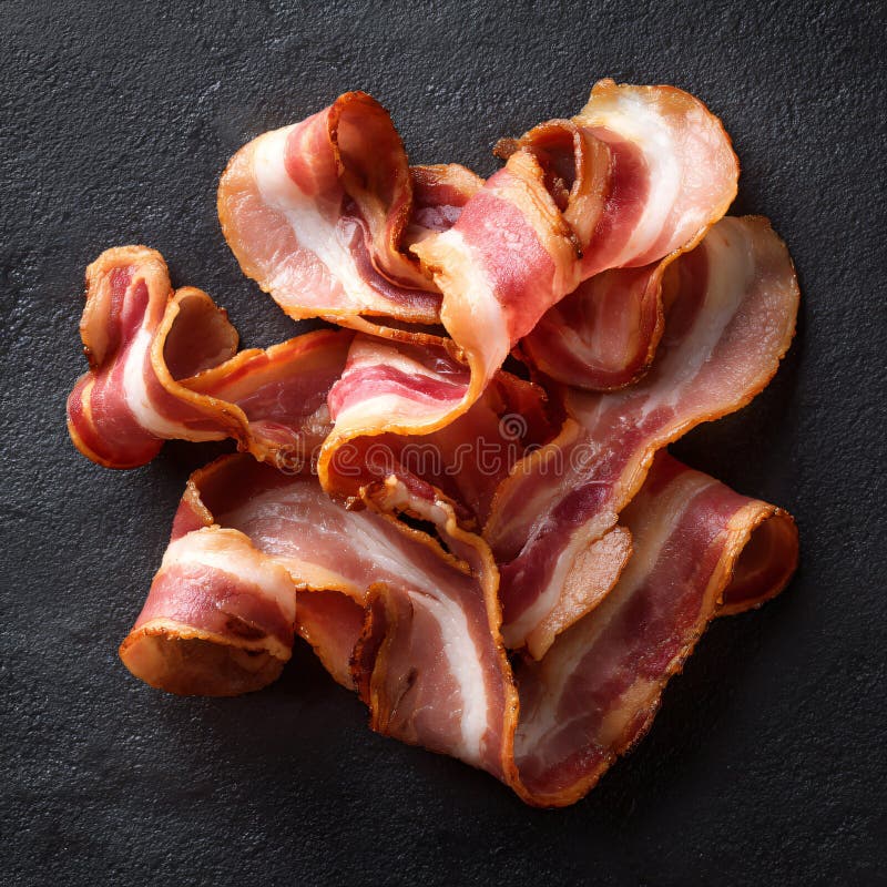 Raw bacon strips, curled stock illustration. Illustration of food ...