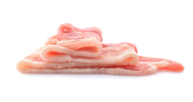 Raw Bacon on White Background Stock Image - Image of cooking, slices ...