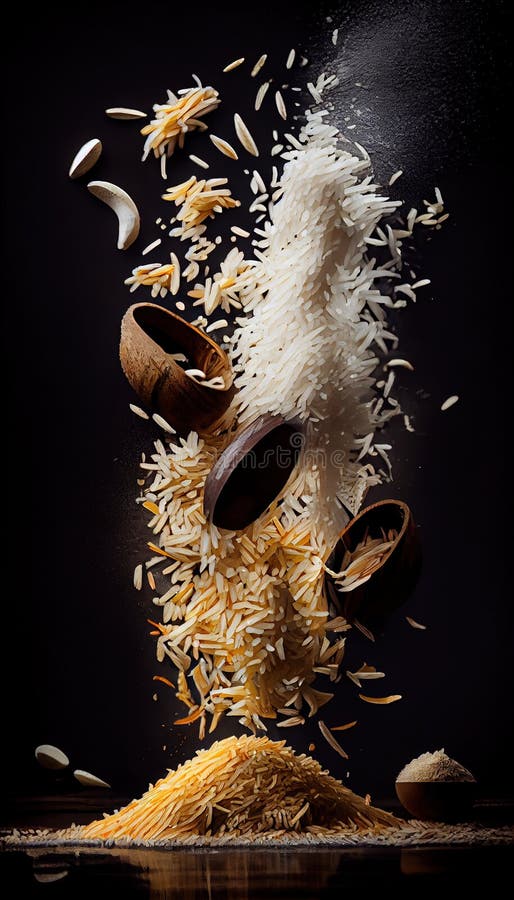 Raw Basmati White Rice Seeds Creatively Falling-Dripping Flying or ...