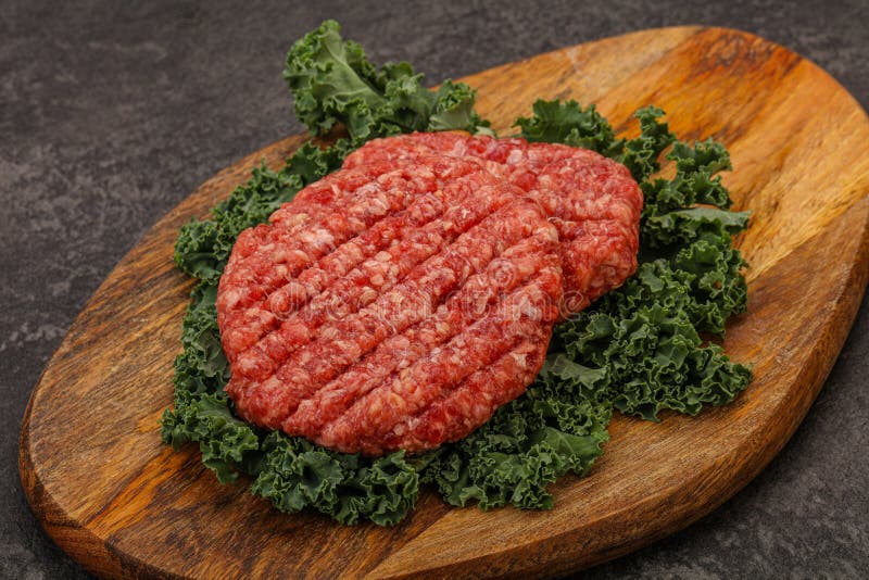 Raw Beef Burger Cutlet for Cooking Stock Photo - Image of wooden, space ...