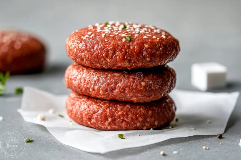 Raw Beef Burger Patties Stacked with Parchment Paper Stock Photo ...