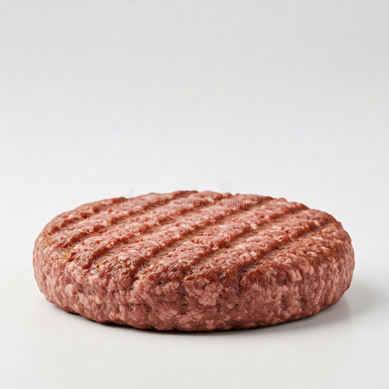 Raw Beef Burger Patty with Grill Marks, Isolated on a White Background ...