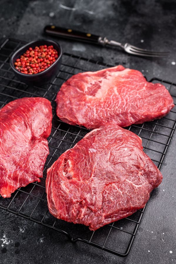 Raw Beef Cheeks, Fresh Veal Meat. Black Background Stock Image - Image ...